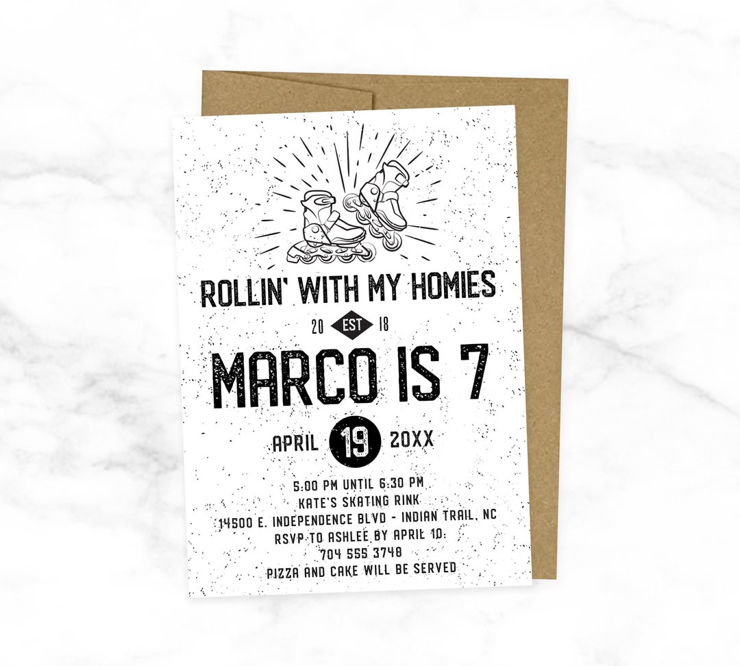 Roller Blade Birthday Party Invitations - Black and White - Boy or Girl ...