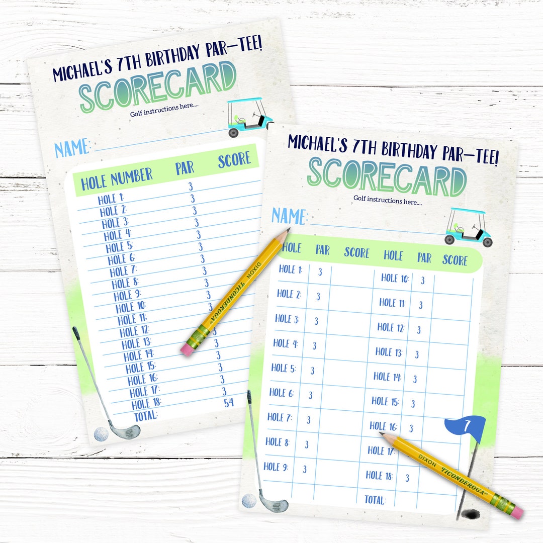 Golf Birthday Party Score Card - Customizable Text - Etsy
