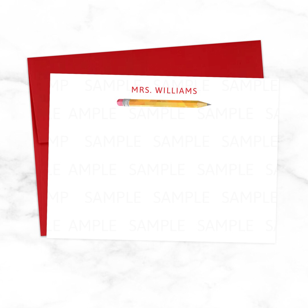 Pencil Stationery for Teachers | Personalized Teacher Note Cards - Etsy