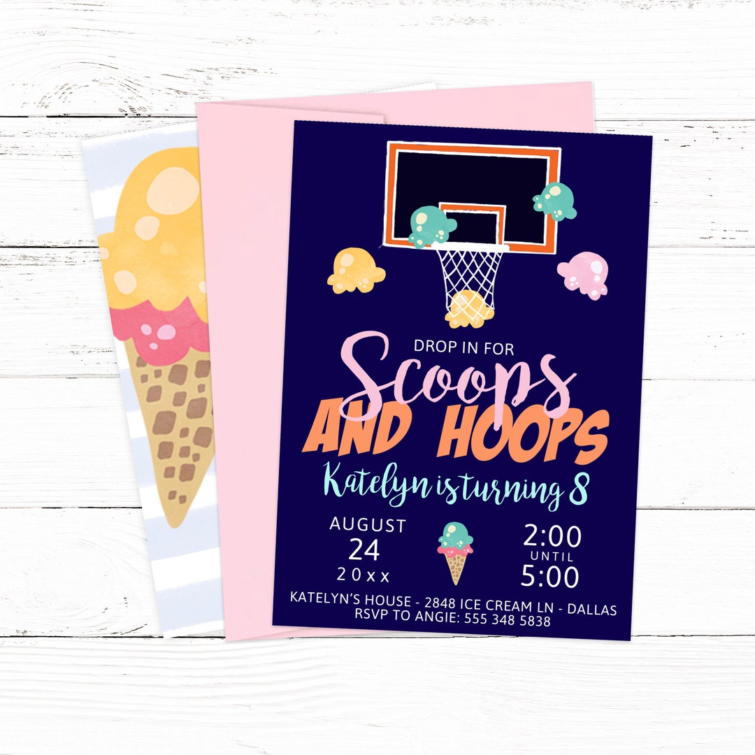 Girl Basketball Birthday Invitation - Scoops and Hoops Invitation ...