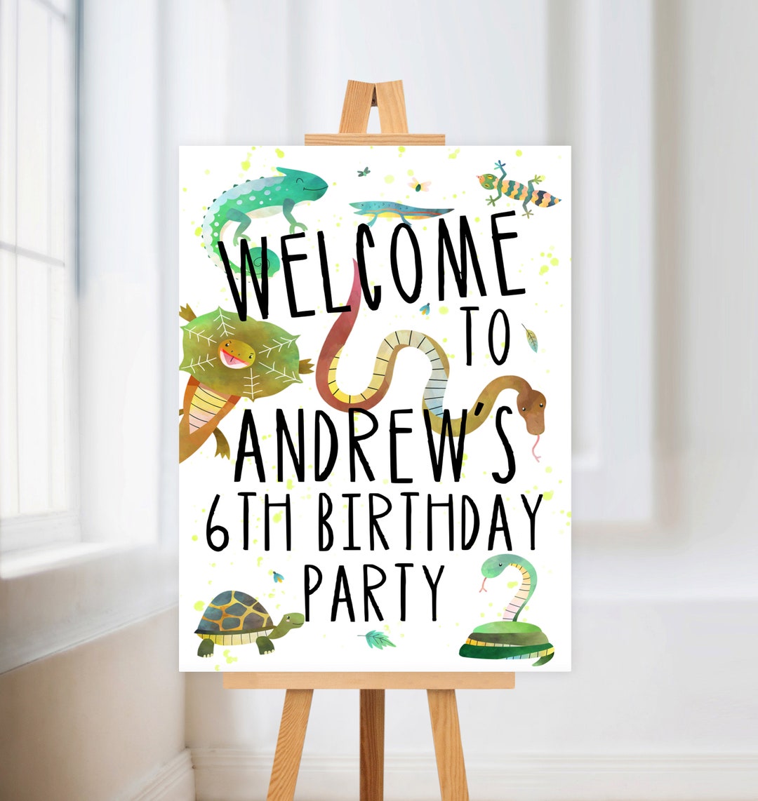 Reptile Birthday Party Welcome Sign - Snakes, Lizards, Turtles, Gecko ...