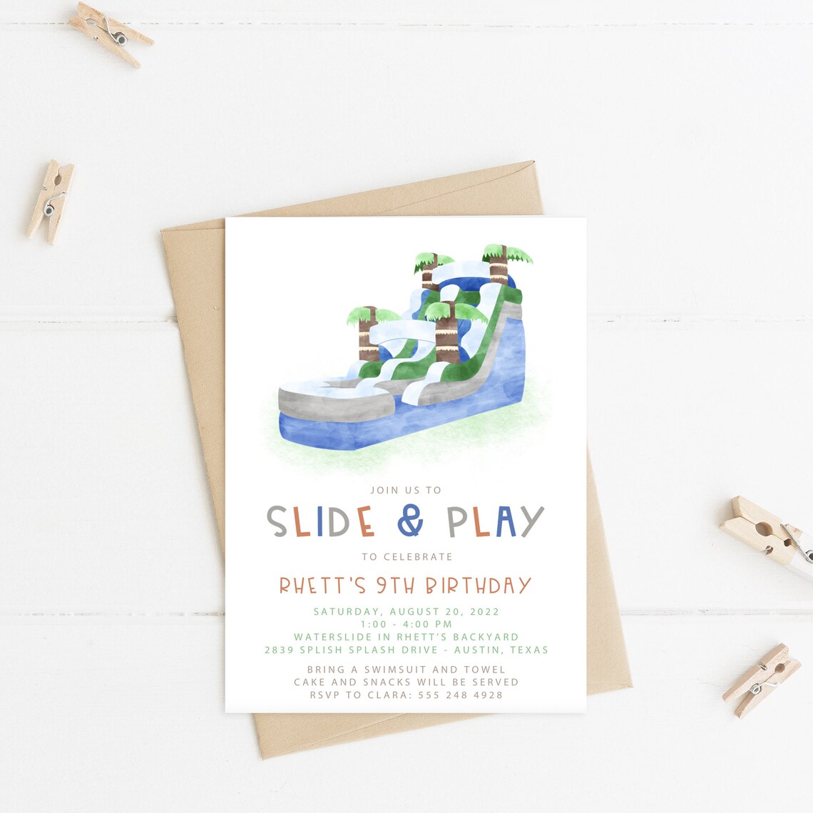 Inflatable Water Slide Birthday Party Invitation - Etsy