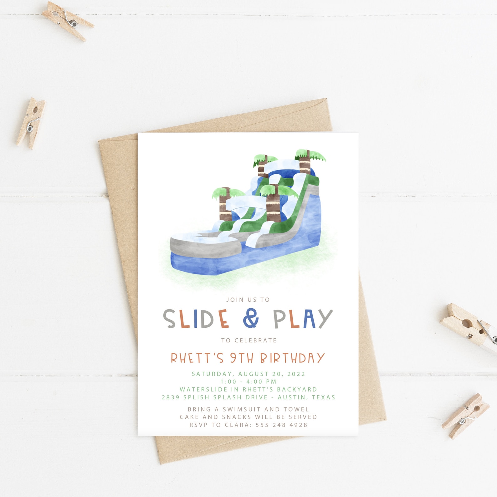 Inflatable Water Slide Birthday Party Invitation - Etsy