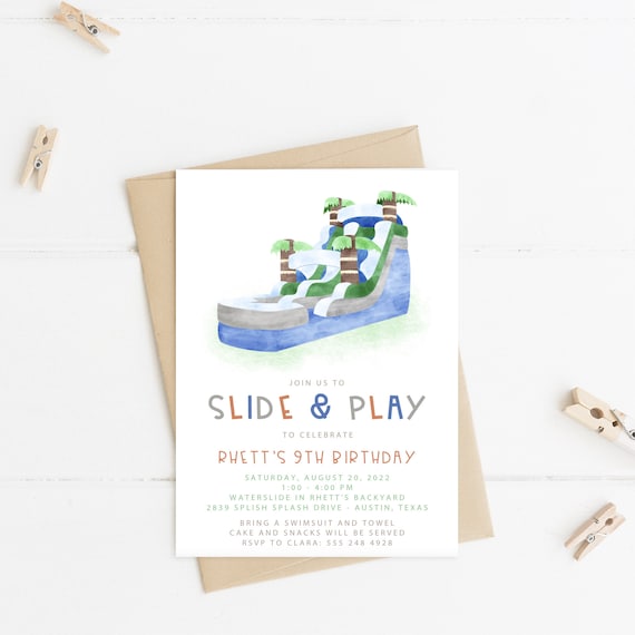 Inflatable Water Slide Birthday Party Invitation - Etsy