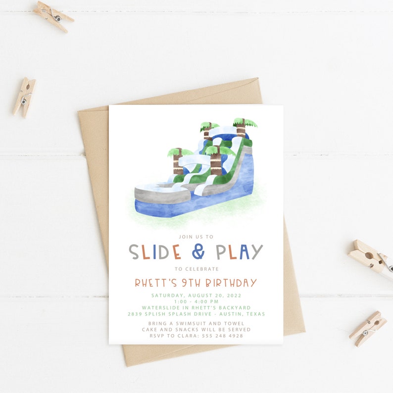 Inflatable Water Slide Birthday Party Invitation - Etsy