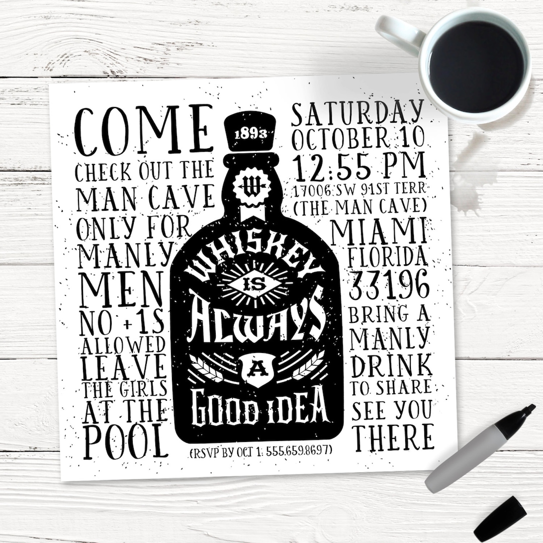 Manly Whiskey Party Invitation - Man Cave Housewarming Party - Etsy