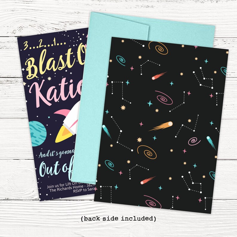Girl Rocket Ship Outer Space Birthday Invitation | Etsy