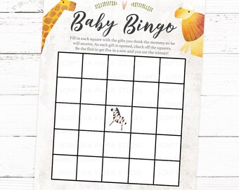 60 Safari Baby Bingo Cards Printable, Prefilled Words, Jungle Baby ...