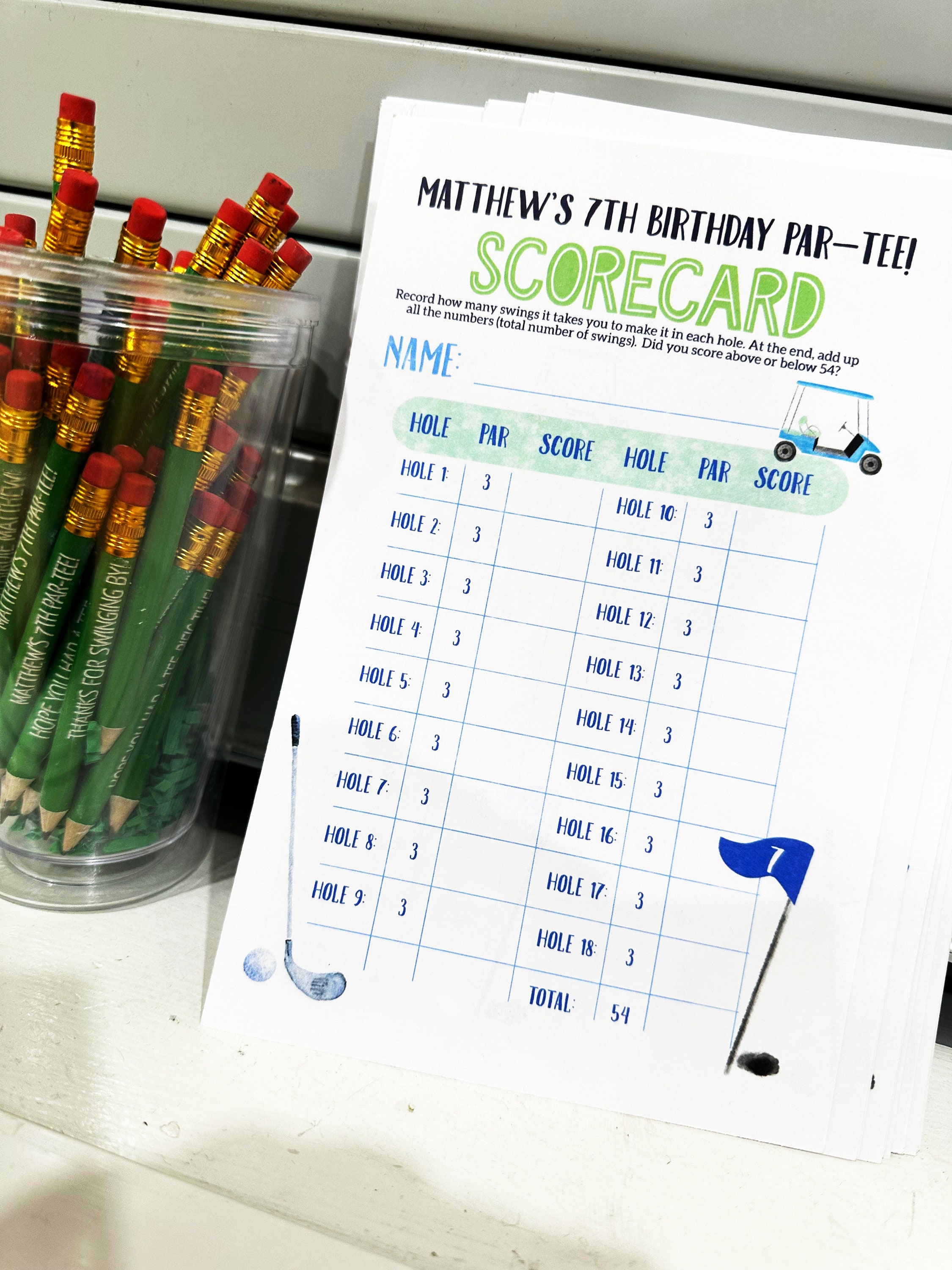 Golf Birthday Party Score Card - Customizable Text - Etsy