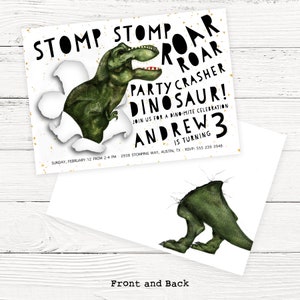 Dinosaur Party Crasher Birthday Party Invitation - T-rex Dinosaur ...