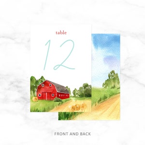 Red Barn Wedding Table Number Cards - Country Rustic Wedding Theme - Etsy