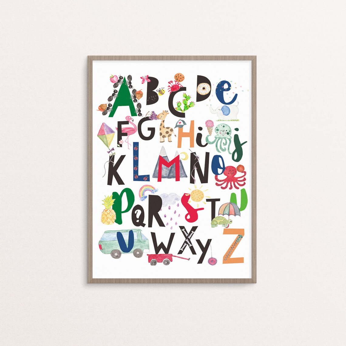 Illustrated Alphabet Wall Art Children's Room Decor - Hand Painted ABC ...