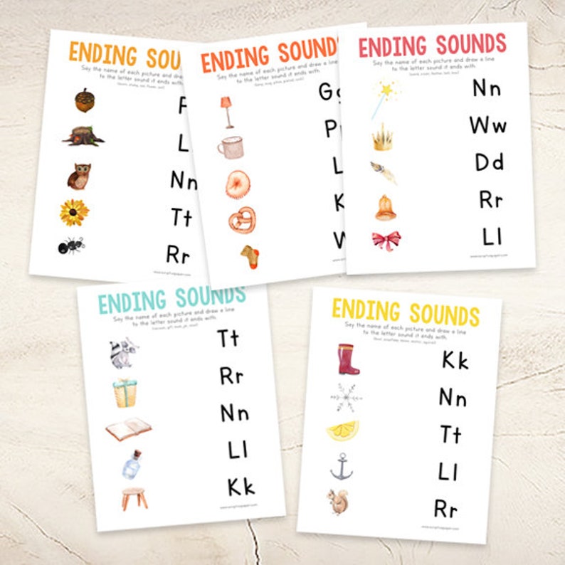10 Worksheets for Learning Ending Sounds Pre-k and | Etsy