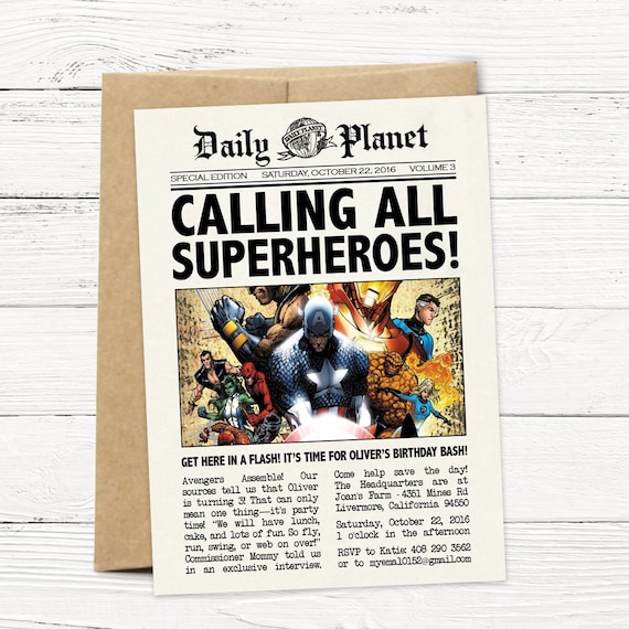 Daily Planet Superhero Newspaper Birthday Invitation Captain - Etsy
