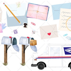 Watercolor Postage Clipart - Post Office Digital Art - Postal Theme ...