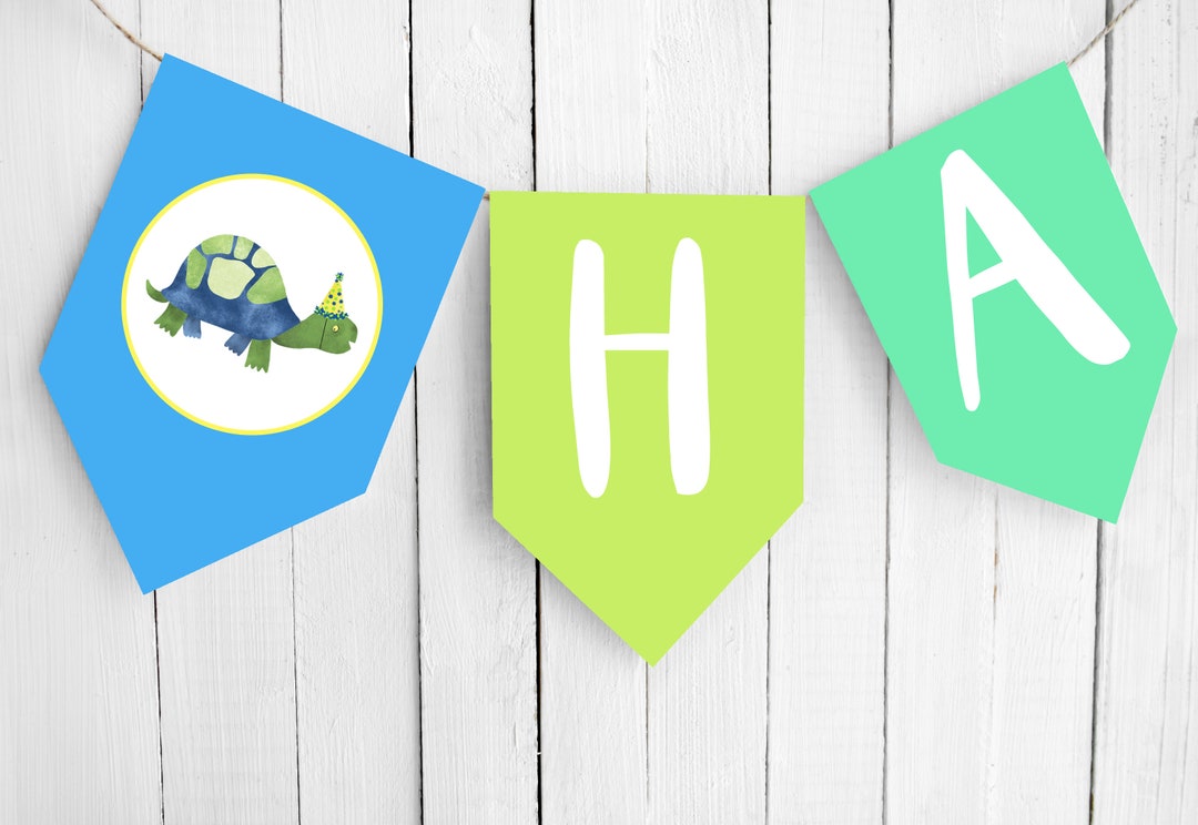 Turtle Birthday Party Banner - Personalized Tortoise Pennant Banner ...