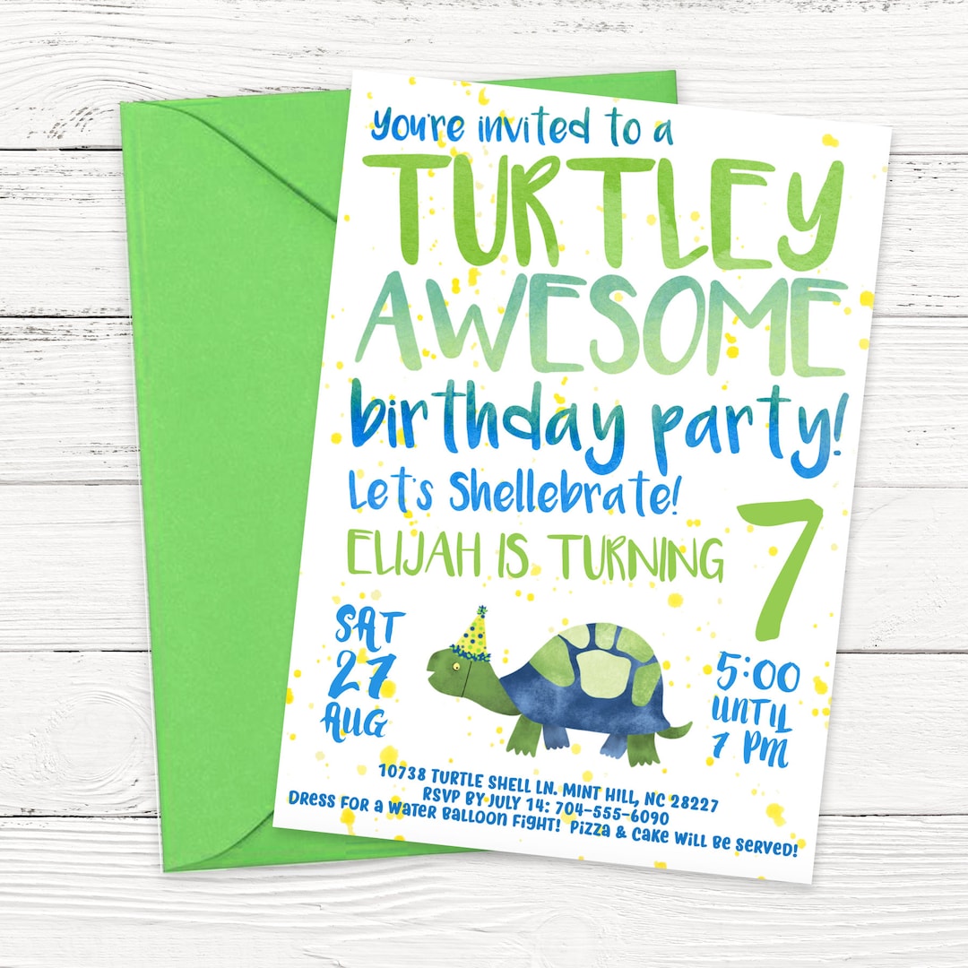 Turtle Birthday Party Invitation - Etsy