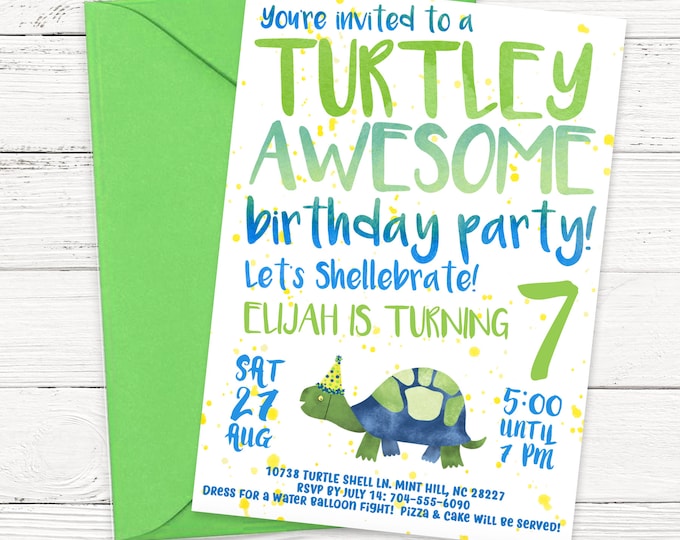 Sea Turtle Birthday Invitation, Under the Sea Editable Party Invite ...