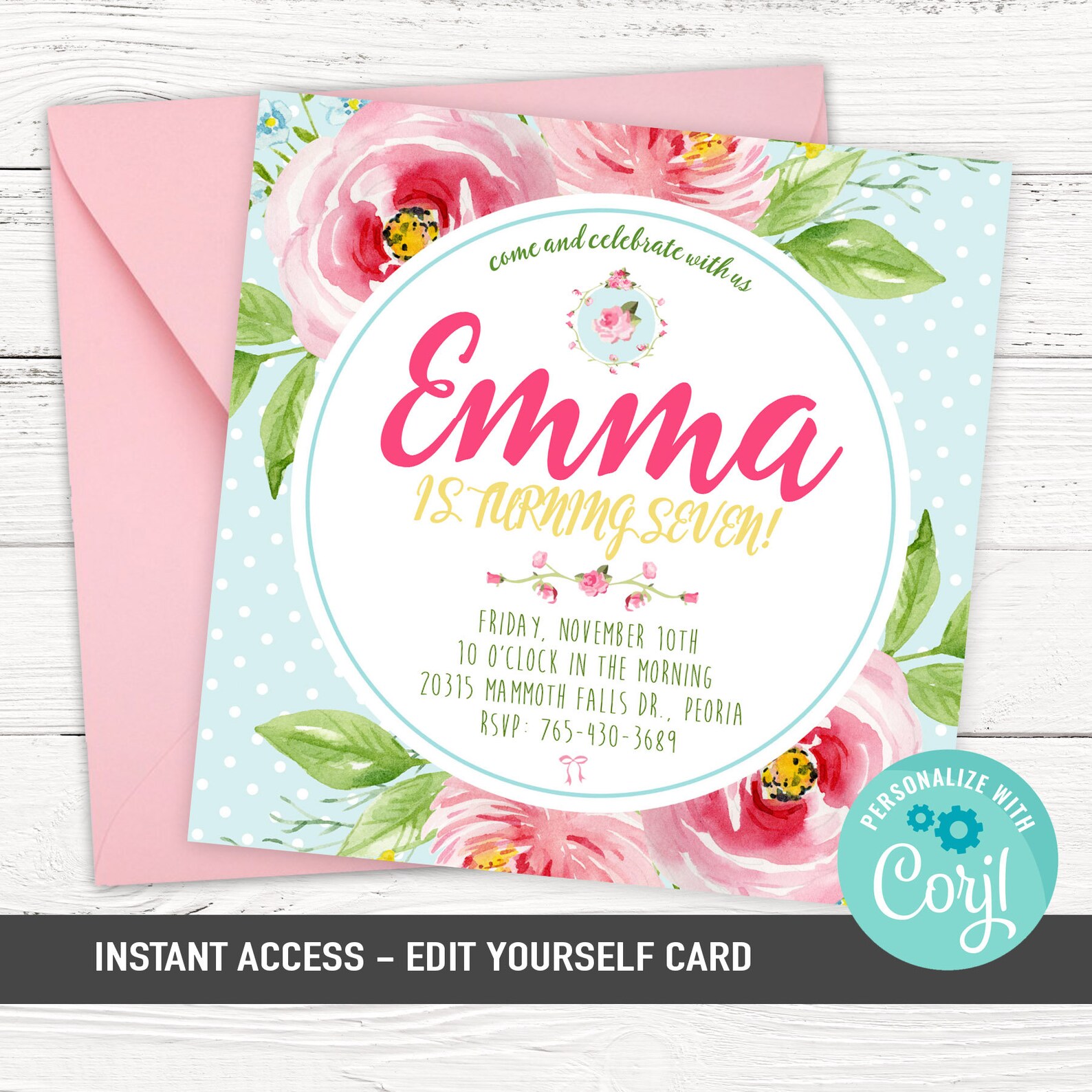 Shabby Chic Floral Birthday Invitation Colorful Girly - Etsy
