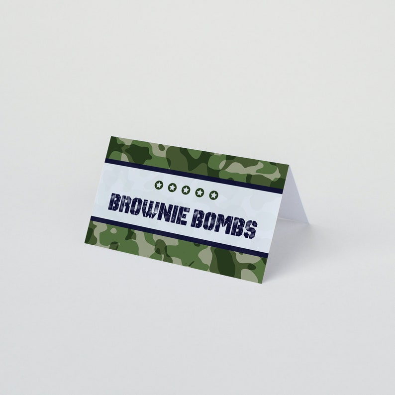 Military Party Food Labels Editable Army Camo Place Cards | Etsy