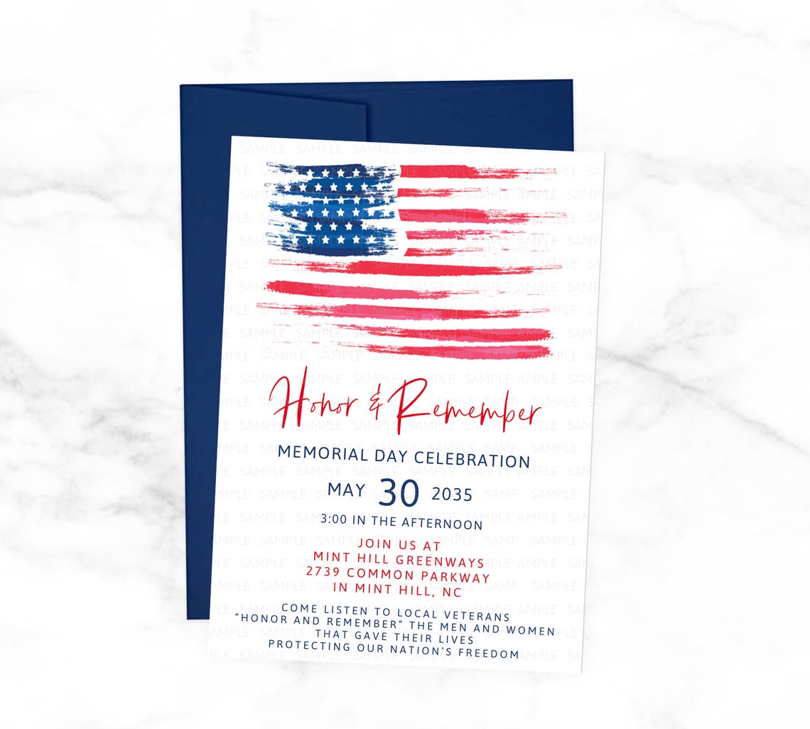 American Flag Party Invitation - Memorial Day, Independence Day ...