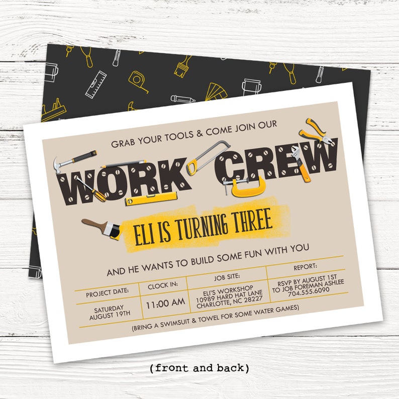 Tool Birthday Invitation Handyman Birthday Party Invite With - Etsy