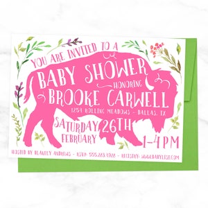 Pink Bison Party Invitation - Buffalo Baby Shower or Farm Birthday ...