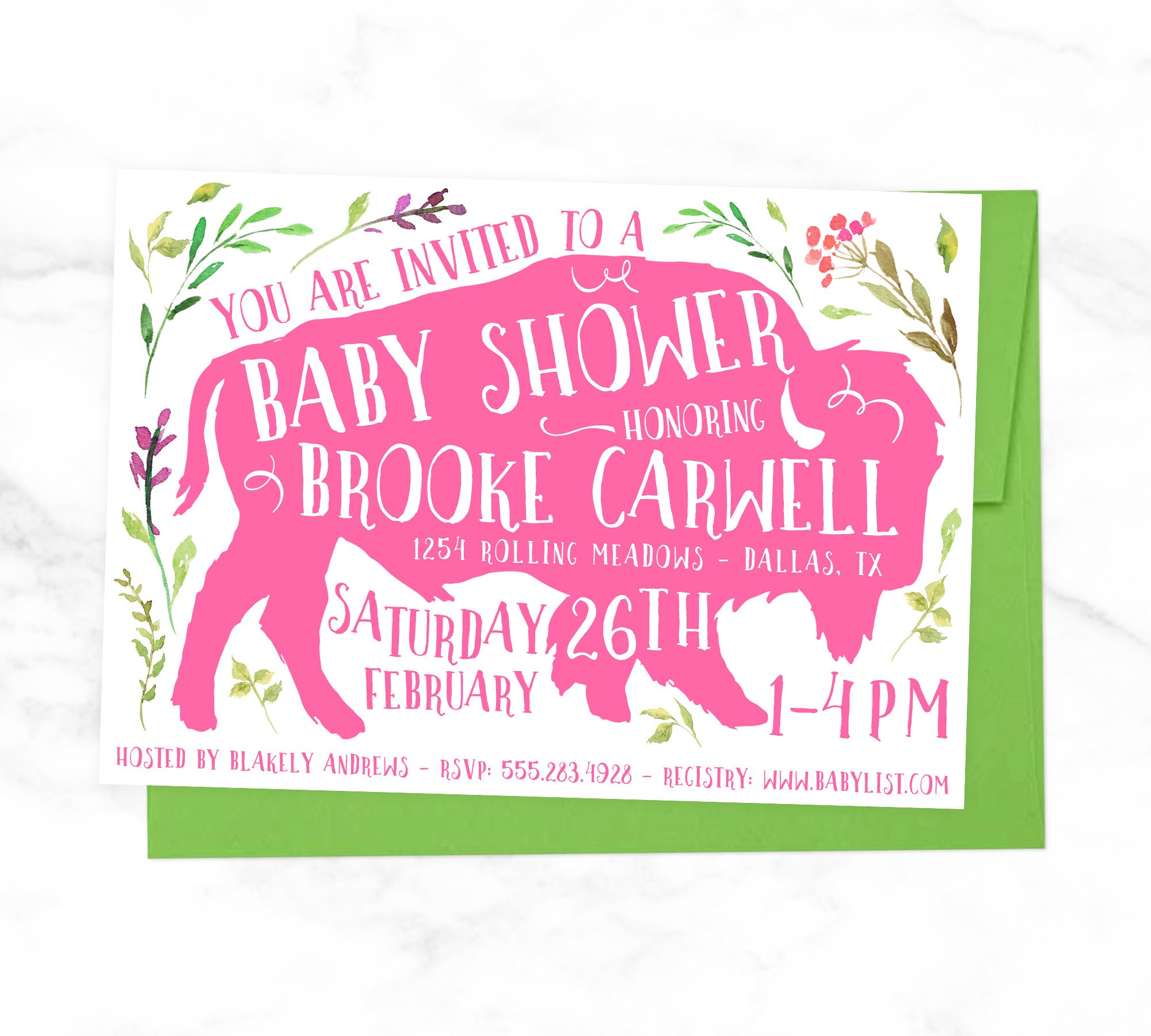 Pink Bison Party Invitation - Buffalo Baby Shower or Farm Birthday ...