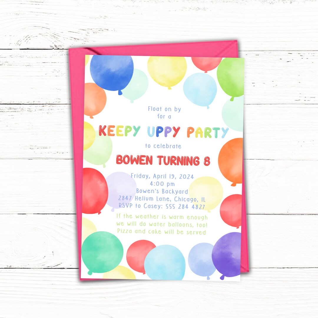 Balloon Birthday Party Invitation - Colorful Balloons - Keepy Uppy ...