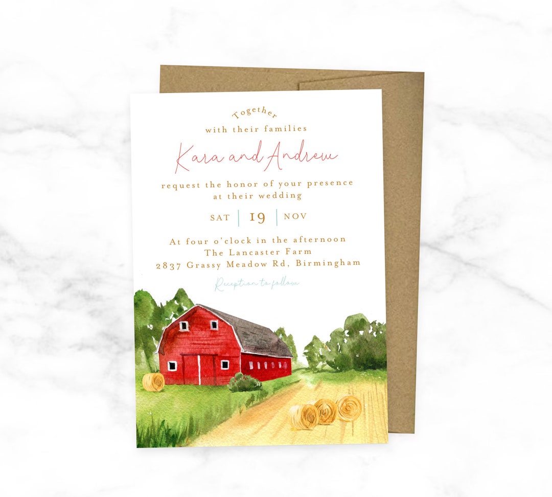 Red Barn Wedding Invitation - Rustic Country Farm Theme Wedding - Etsy
