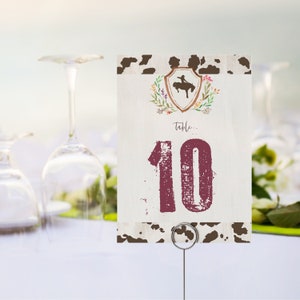 Rustic Hoedown Table Numbers - Cowprint Farm Wedding and Rodeo Cowboy ...