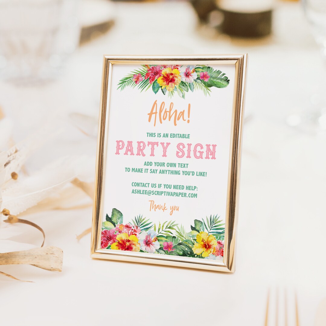 Luau Tropical Theme Party Sign - Hawaiian Hibiscus Flower Party Signs ...