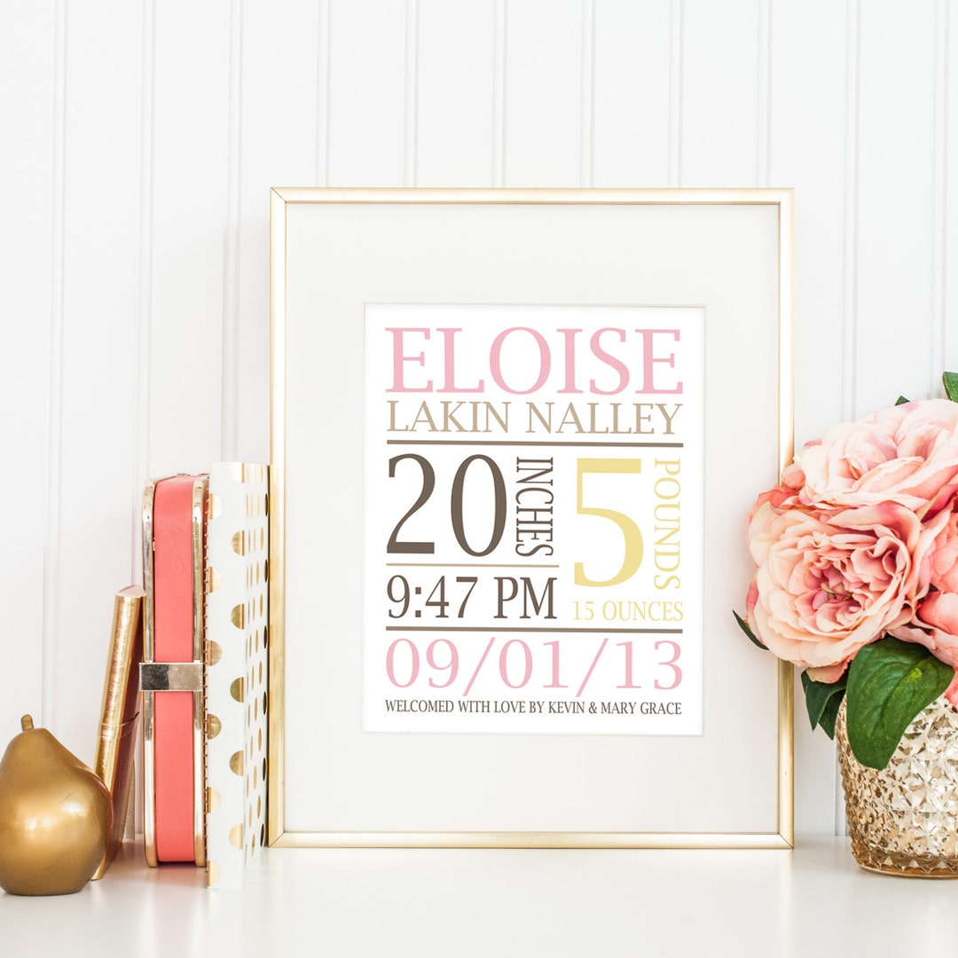 Baby Stats Nursery Wall Art - Birth Announcement Print - Name, Weight ...