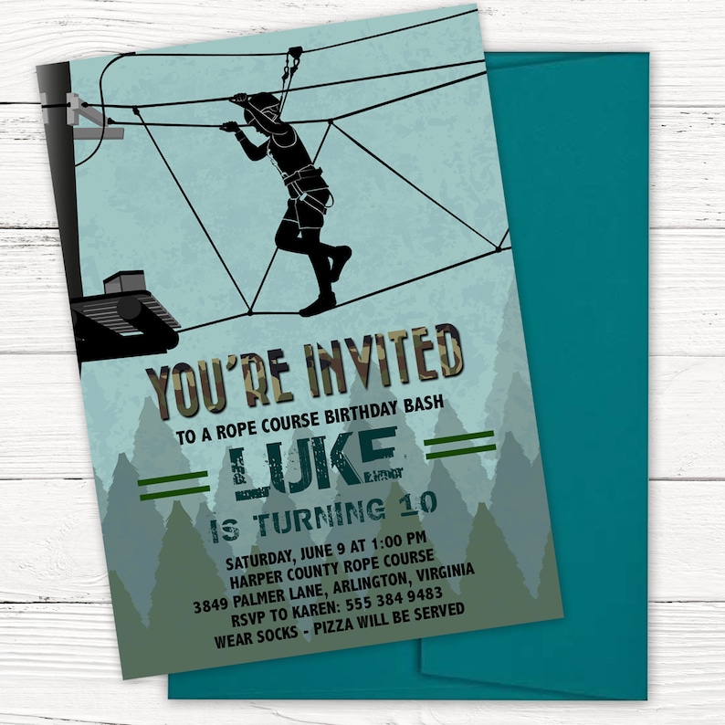 Zipline Rope Course Outdoor Birthday Party Invitation - Etsy