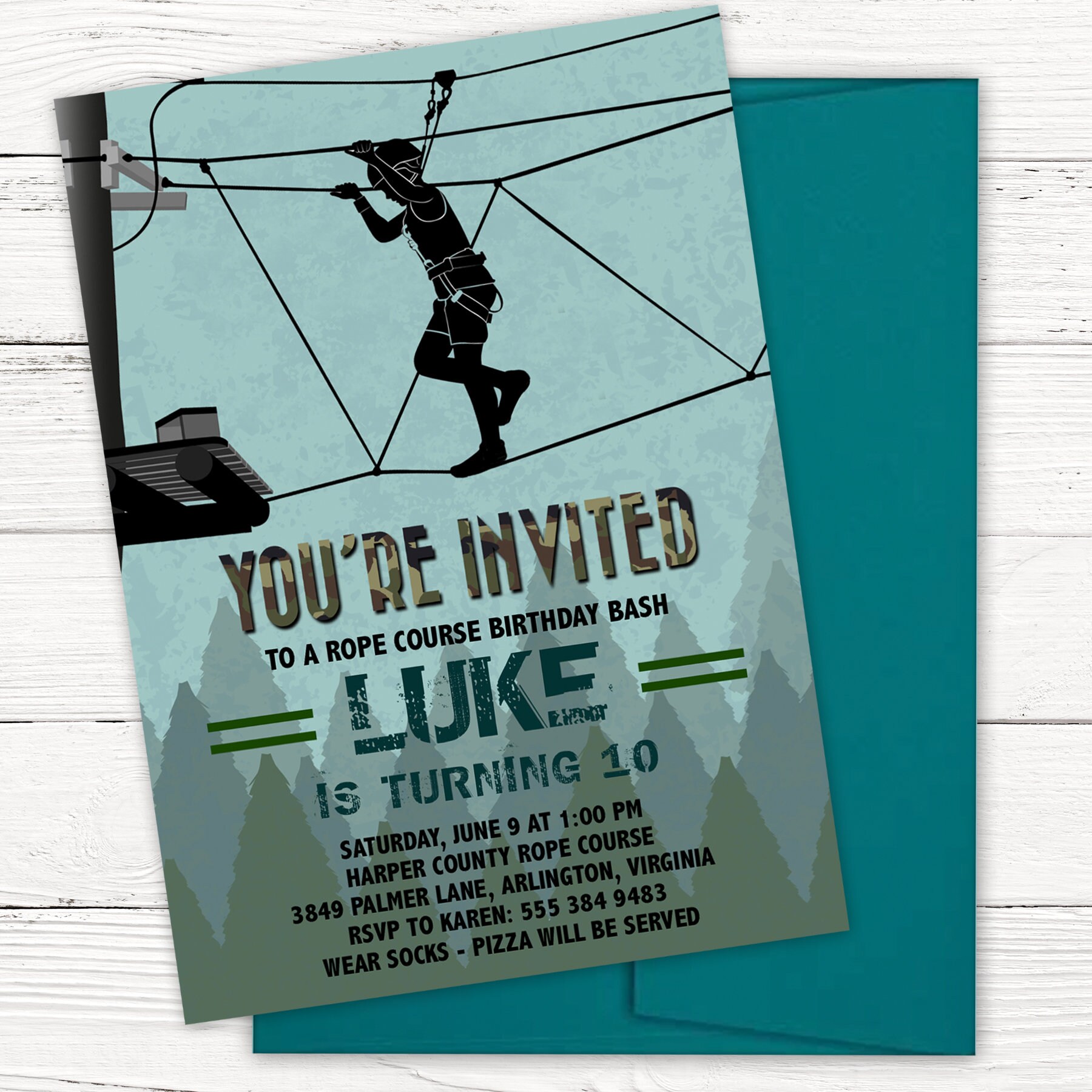 Zipline Rope Course Outdoor Birthday Party Invitation - Etsy