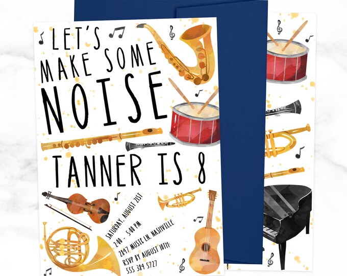 Musical Instruments Birthday Party Invitation Music Theme - Etsy