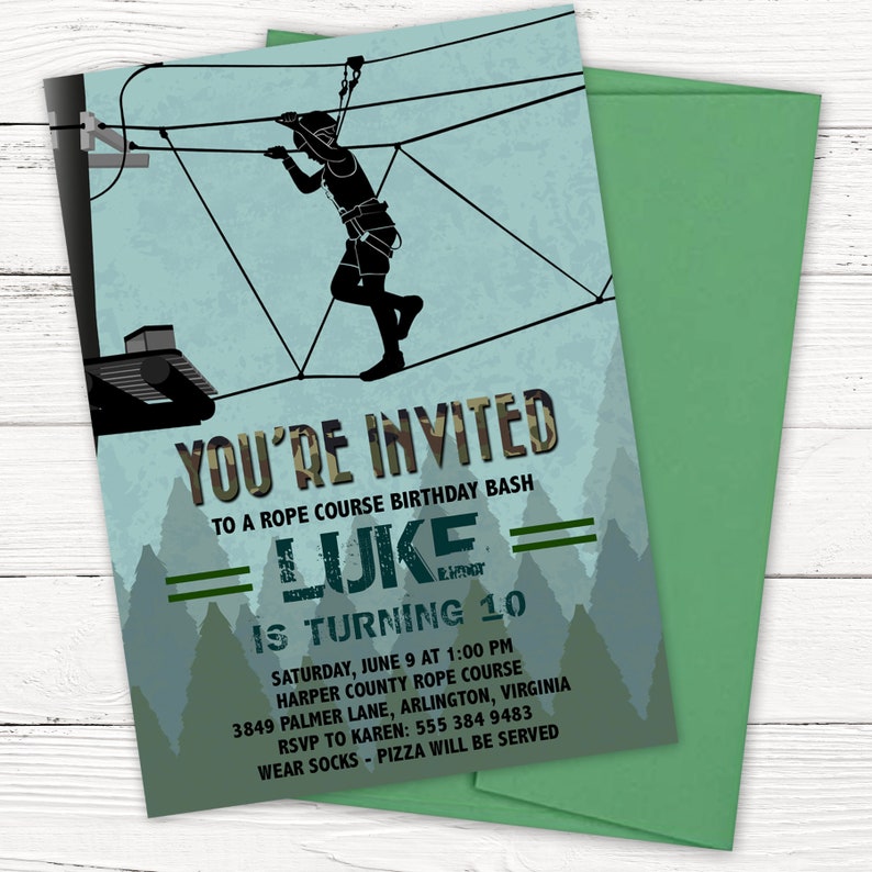 Zipline Rope Course Outdoor Birthday Party Invitation - Etsy