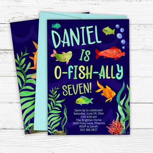 Colorful Fish Birthday Party Invitation - Etsy