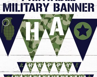 Editable Army Pennant Banner Printable Soldier Banner Military Birthday ...