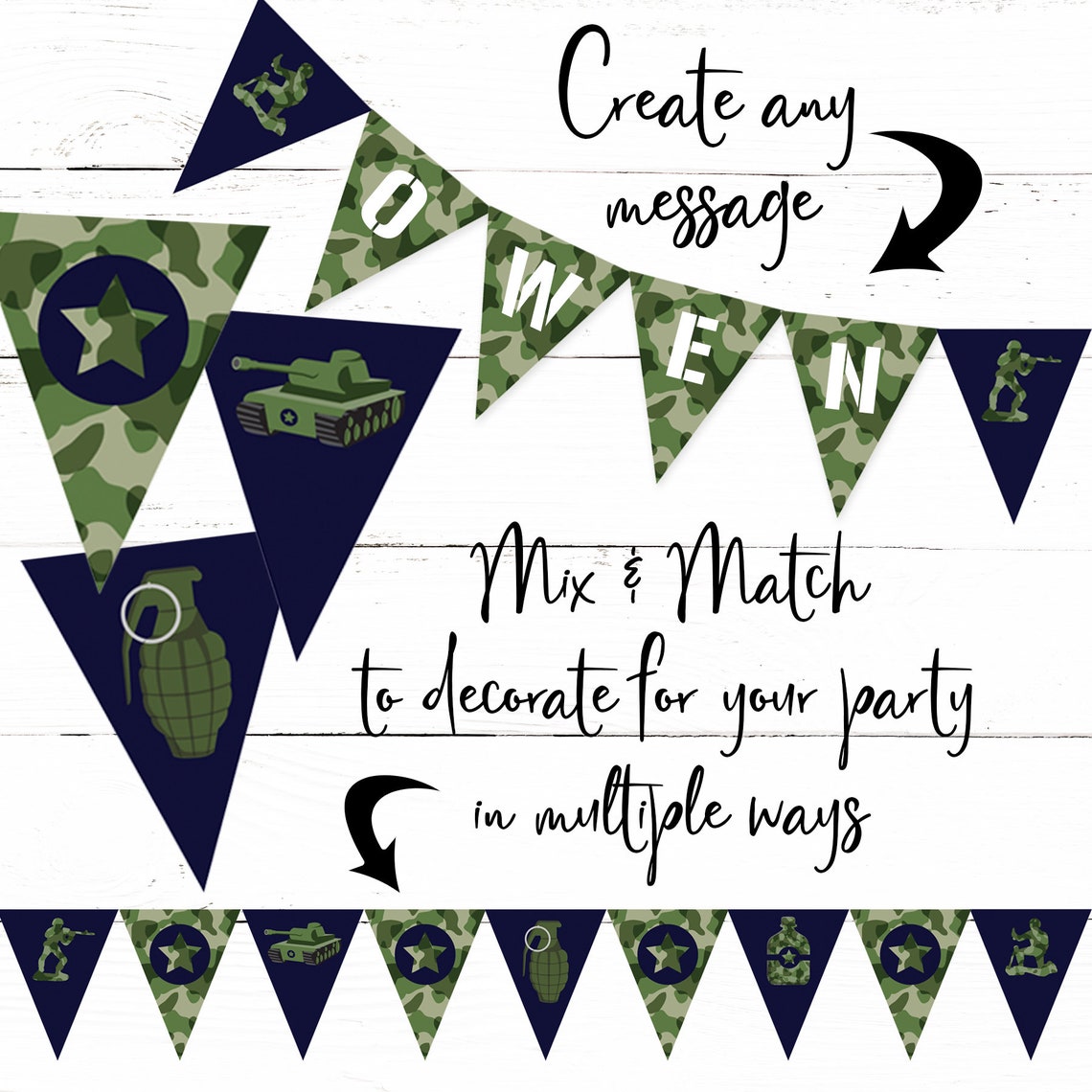 Army Military Birthday Party Banner Printable Pennant Banner - Etsy