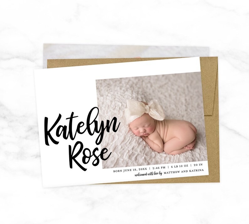 Classic Black and White Baby Announcement Bold Birth - Etsy