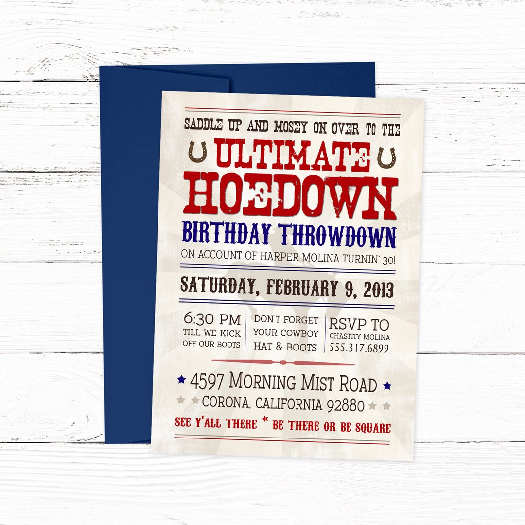 Hoedown Party Invitation | Red Brown and Blue Barn Dance Invite - Etsy