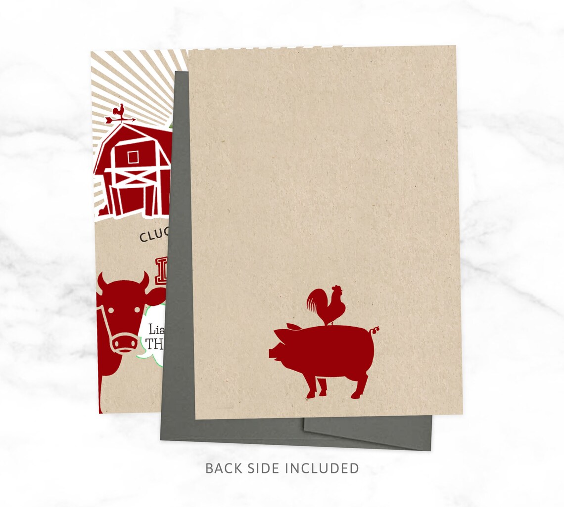 Red Barn Farm Birthday Invitations - Petting Zoo Animals Red Barnyard ...