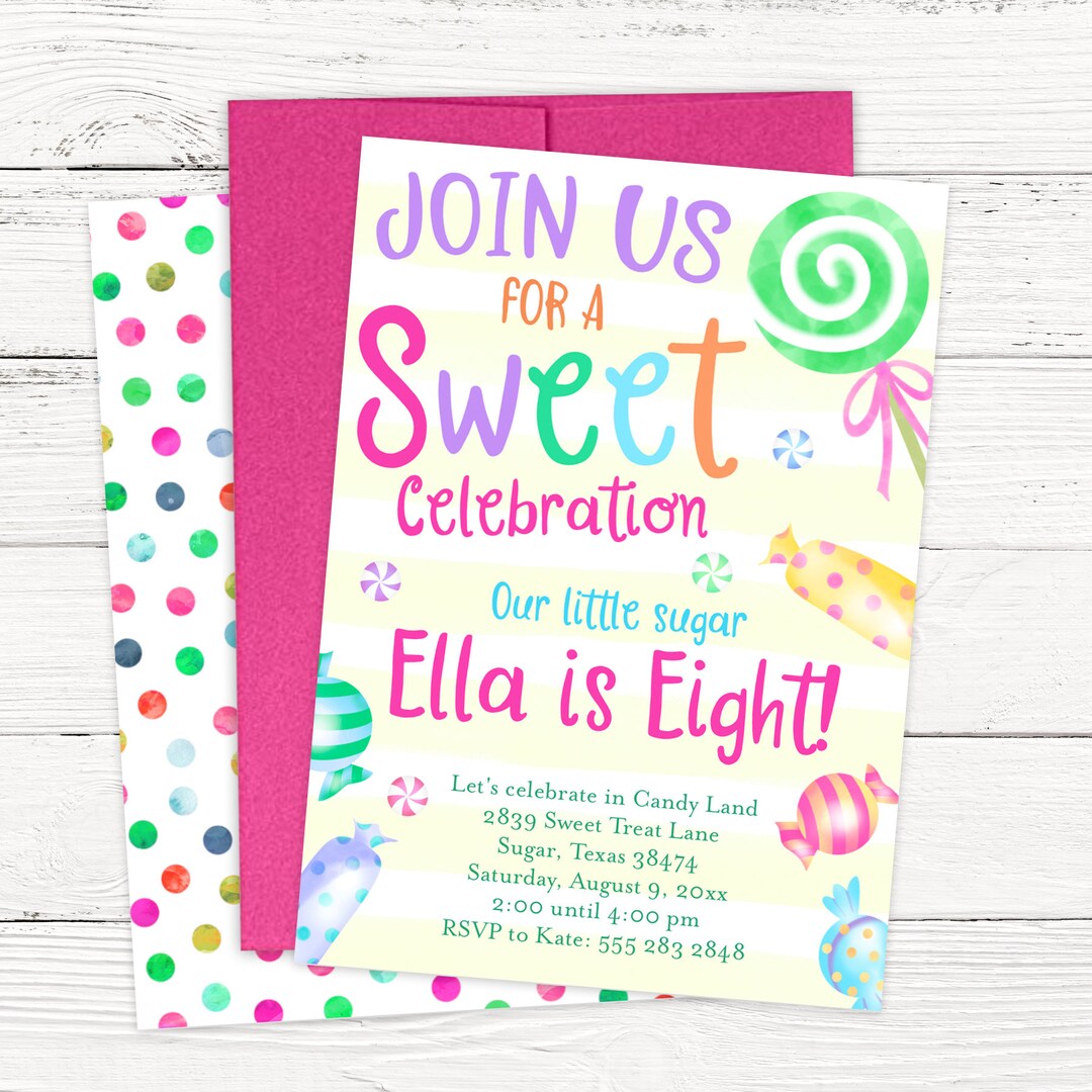 Candy Birthday Party Invitation - Sweet Celebration Birthday Party ...