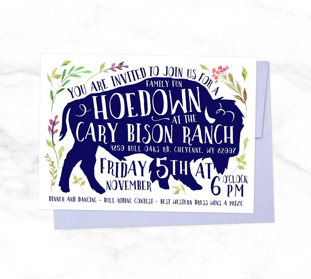 Bison Invitation - Hoedown or Barn Dance Party Invitation - Buffalo ...