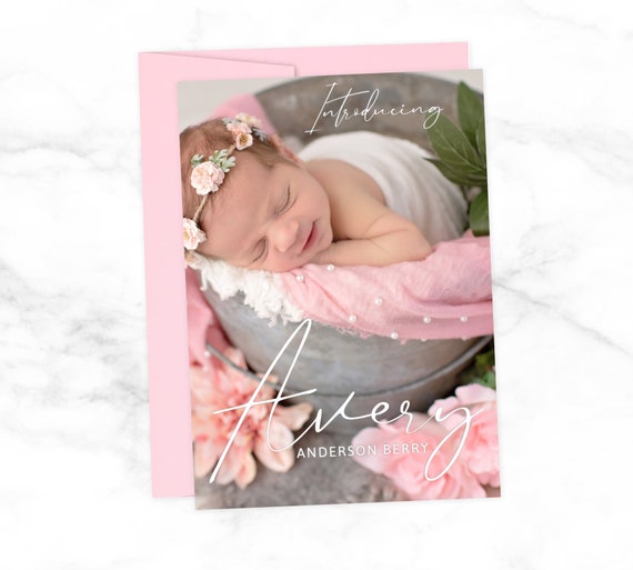 Script Birth Announcement Girl Baby Announcement | Etsy