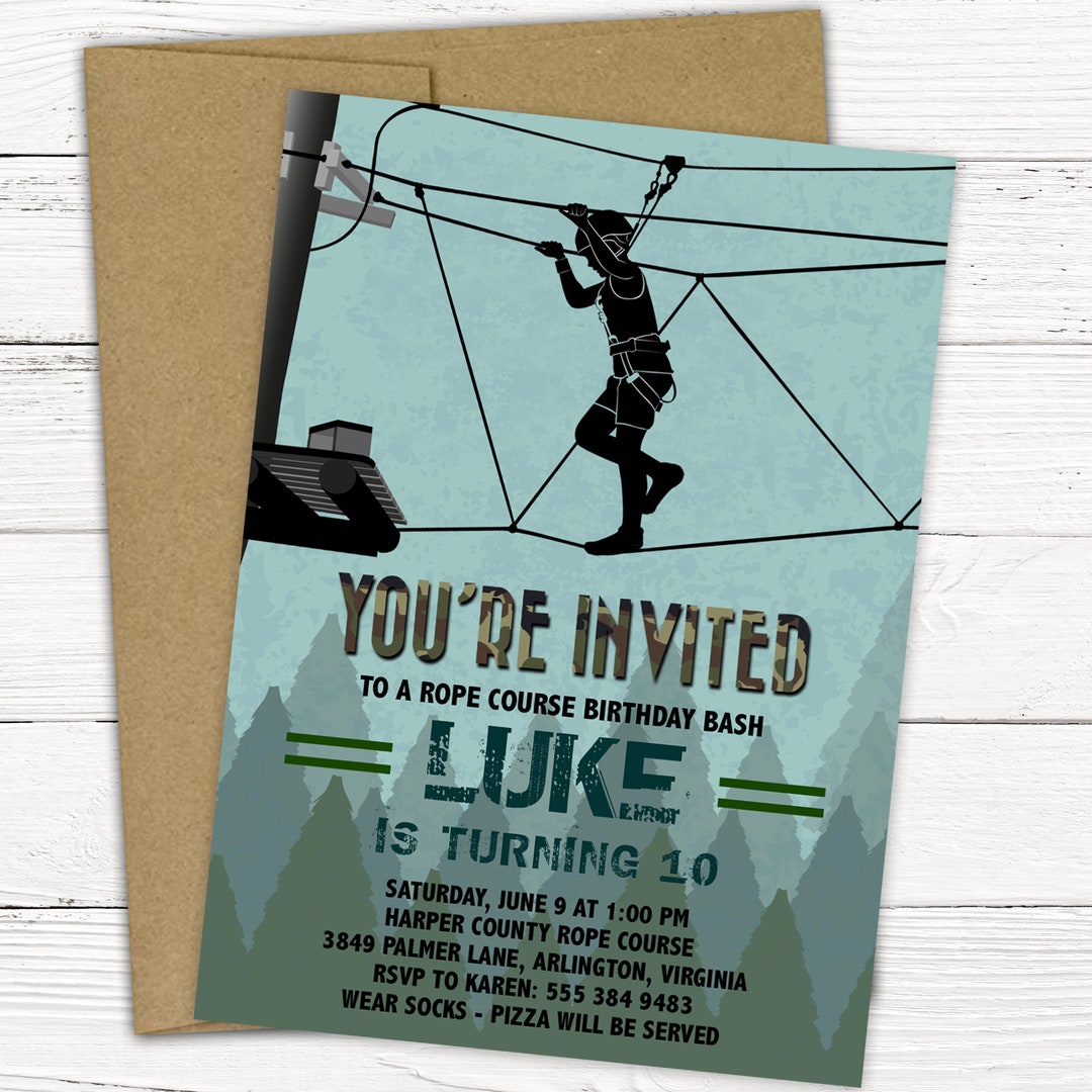 Zipline Rope Course Outdoor Birthday Party Invitation - Etsy
