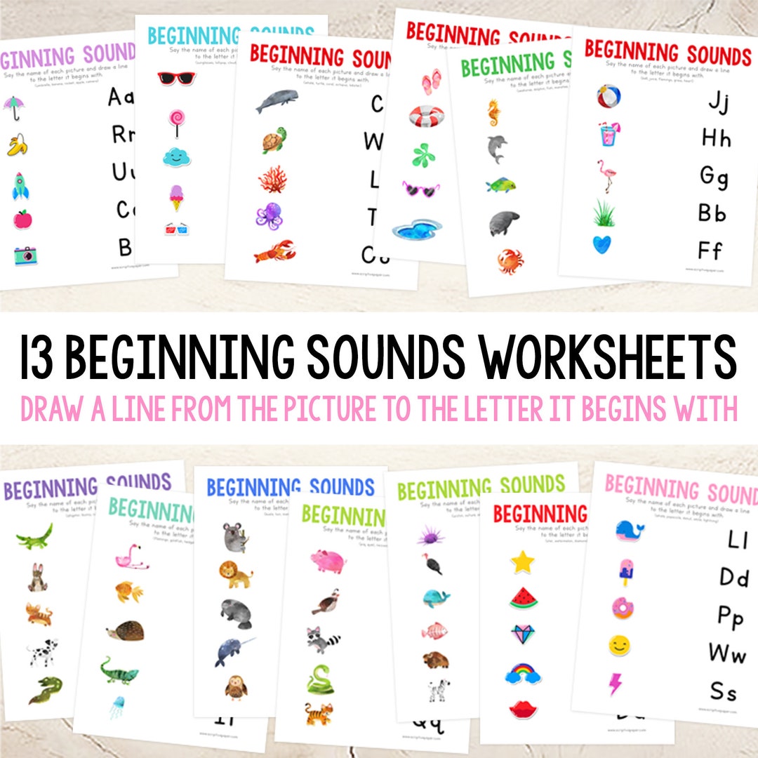 13 Worksheets for Matching Beginning Sounds | Pre-k and Kindergarten - Etsy