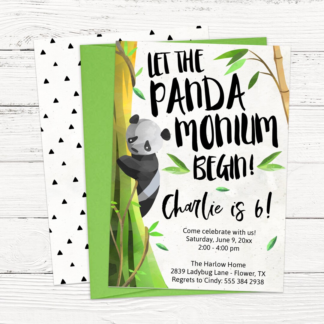 Panda Theme Birthday Party Invitation - Panda Party Invitation - Etsy