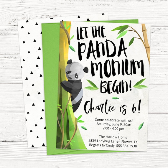 Panda Theme Birthday Party Invitation Panda Party Invitation - Etsy